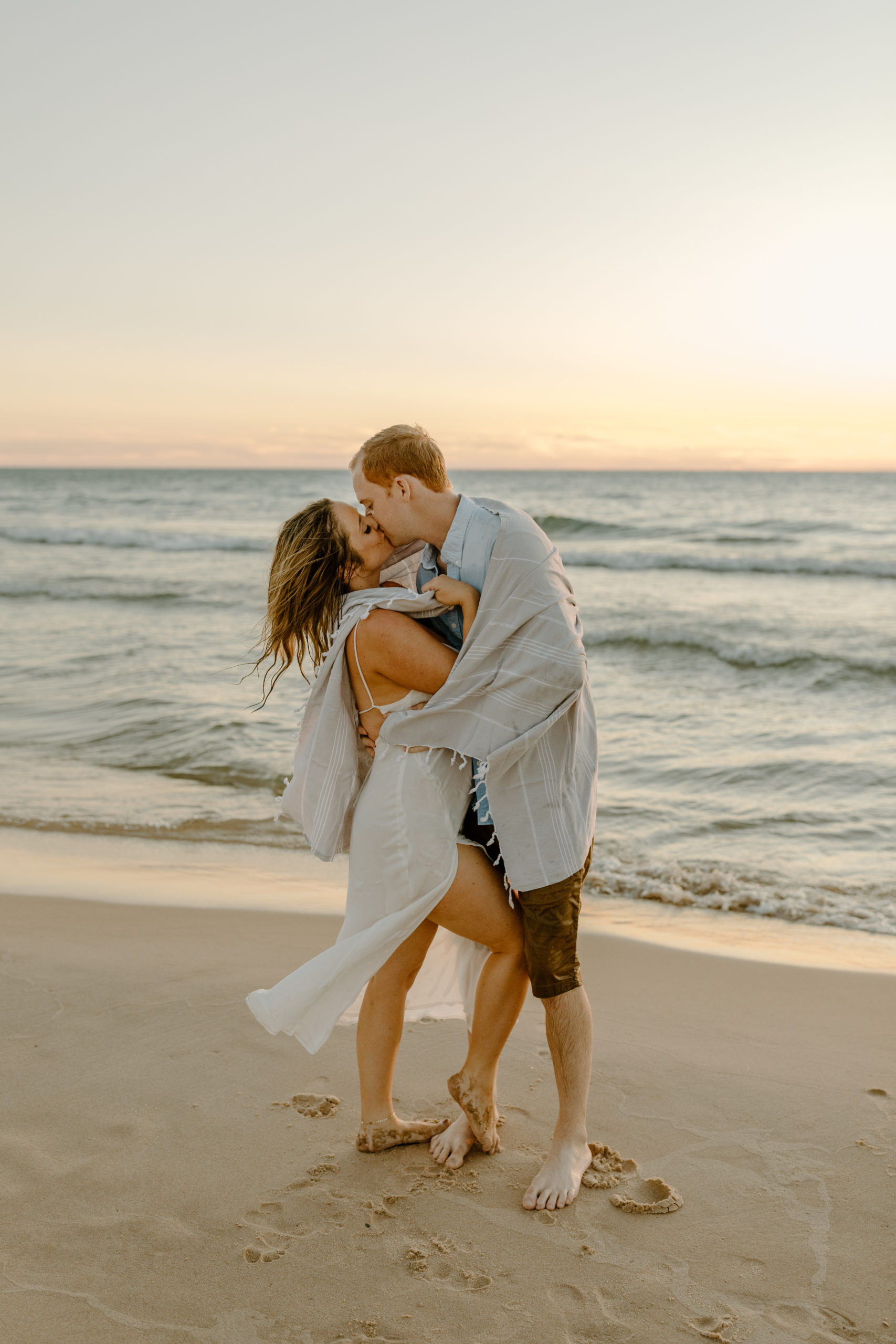 Lake Michigan Beach Engagement Photos